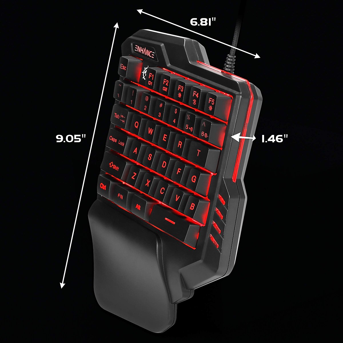 ENHANCE Gaming Keypad One Handed Gaming Keyboard Mini Keyboard - 7 Color LED Backlit, Programmable Keys, Ergonomic Wrist Pad and Braided USB Cable - Small Gaming Keyboard Great for FPS Games