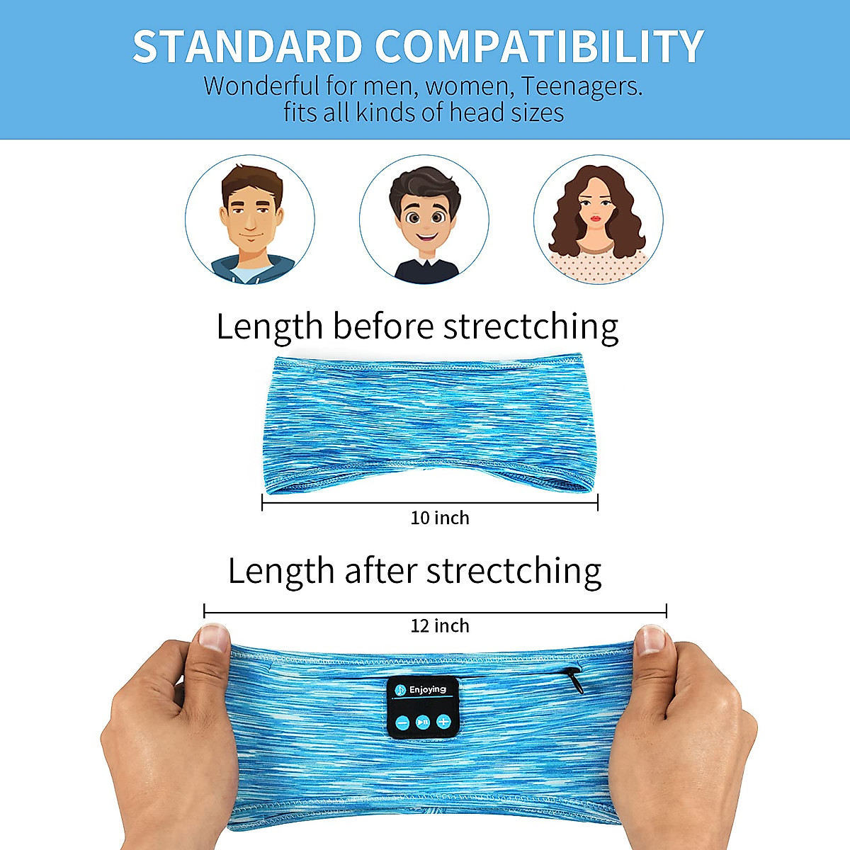 SKYEOL Sleep Headphones, Wireless Headband with Zip Pocket Wireless Music Sport Headbands with Ultra-Thin HD Stereo Speakers for Side Sleepers, Meditation,Relaxation and Sport