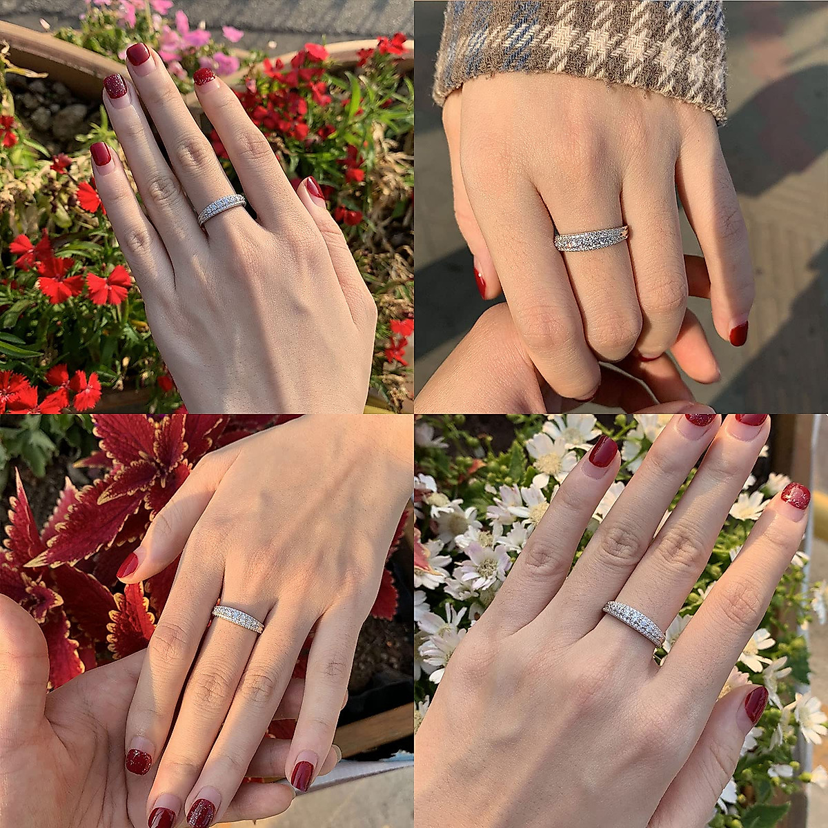 Wuziwen Anniversary Ring for Women Wedding Bands for Her 925 Sterling Silver Rings Eternity Promise Cubic Zirconia Size 6.5