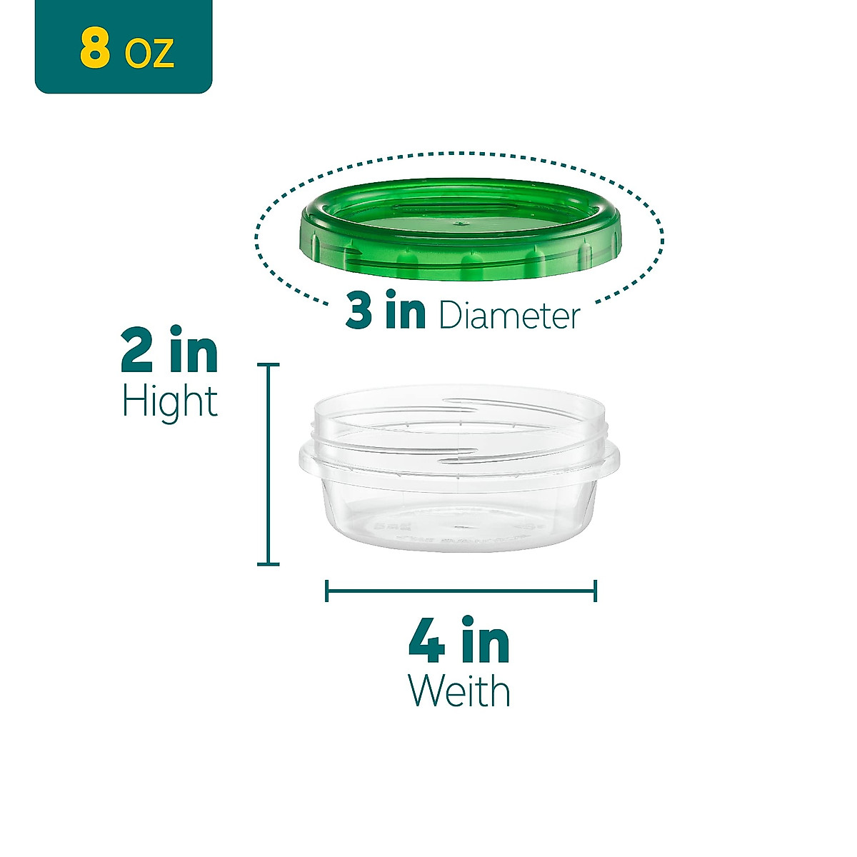 ELEGANT DISPOSABLES Twist Top Food Storage Containers 8 oz 12 Pack Plastic Freezer Storage Containers Leakproof Reusable with Screw on Colored Lids (12)