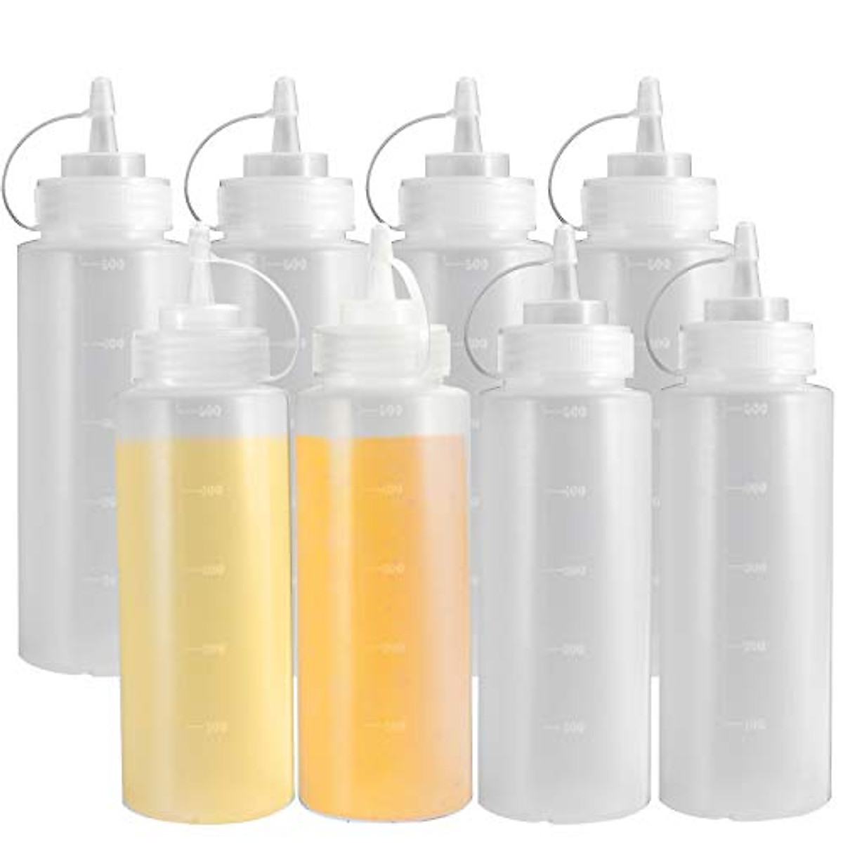 OAMCEG 8 Pack Condiment Squeeze Bottles 16 OZ Durable Plastic Squeeze Squirt Bottle with Discrete Measurements, for Ketchup, BBQ, Sauces, Syrup, Condiments, Dressings, Arts and Crafts - BPA Free