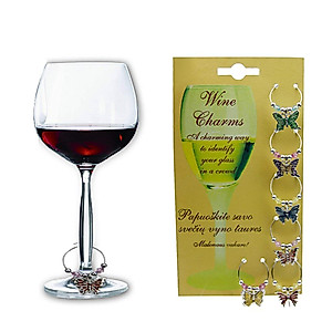 6pcs Wine Glass Charms Butterfly Sterling Glass Wine Pendant Ring Charms Table Decor