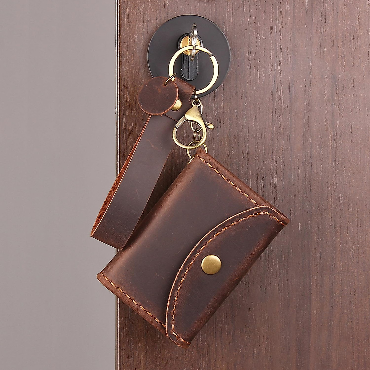 Fasjosma Genuine Leather Credit Card Wallet Holder,Credit Card Organizer for Women Men,Small Coin Purse Wallet Keychain,coffee