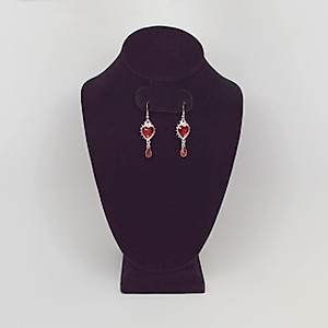 Valentines' Day Red Heart Romance Dangle Earrings Austrian Crystals Thorns and Roses Silver Finish