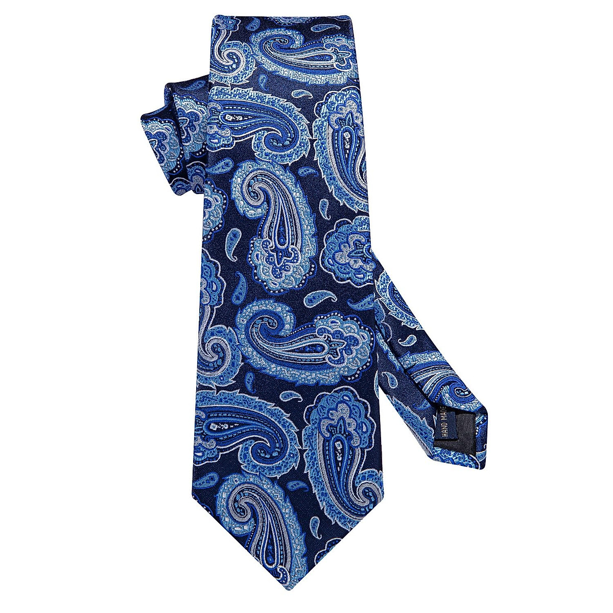 HISDERN Ties for Men Blue Paisley Ties for Men and Pocket Square Set Formal Navy Blue Mens Ties Handkerchiefs Satin Neckties for Wedding Party