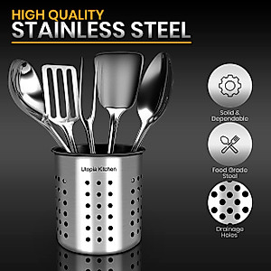 Utopia Kitchen Stainless Steel Cooking Utensil Holder 5 x 5.3 Inches (Silver)
