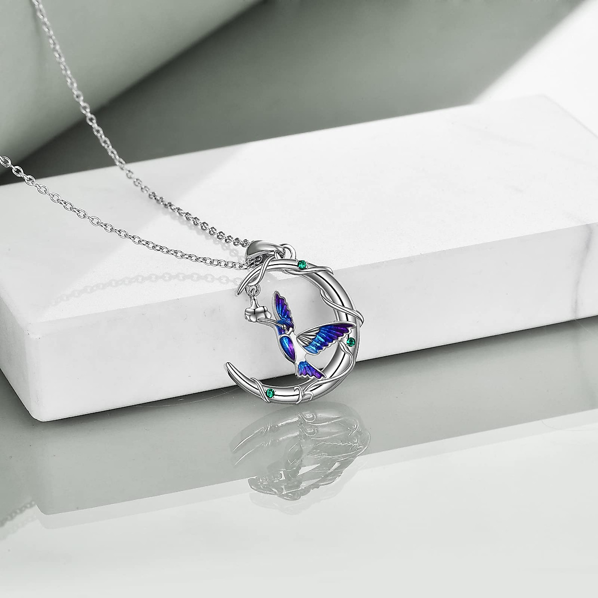 AOBOCO Sterling Silver Hummingbird Necklace Embellished with Crystals from Austria,hypoallergenic Pendant gifts, Anniversary Birthday Jewelry Gifts Present for Women (A Hummingbird Necklace)