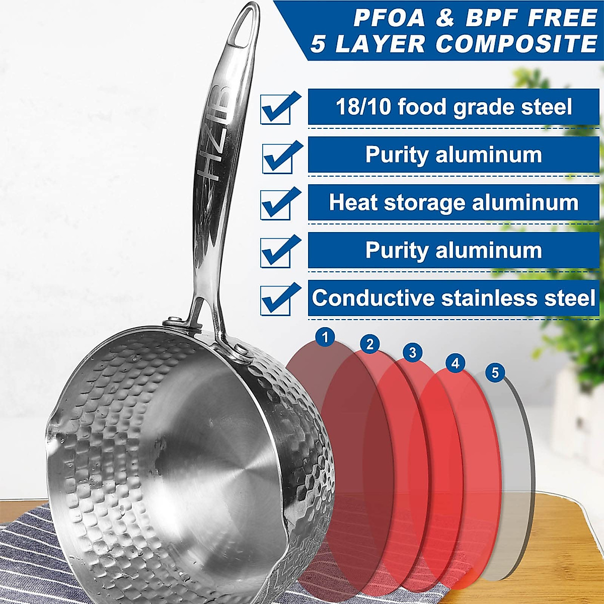 HZIB Stainless Steel Saucepan with Glass Lid,Two Side Spouts for Easy Pour,Ergonomic Handle, Multipurpose Sauce Pan with Lid, Yukihira Sauce Pan,Stock Pots Use for Home Kitchen Restaurant - 1.5 Quart