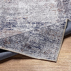 Mark&Day Washable Area Rugs, 7x9 What Cheer Traditional Dark Blue Area Rug, Blue Cream Gray Carpet for Living Room, Bedroom or Kitchen (6'7" x 9', Machine Washable)