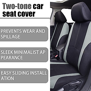 AICEL 9 Piece Car Seat Covers Full Set, Front and Rear Split Bench Auto Seat Protectors, Universal Two-Tone Washable Automotive Seat Covers (Gray)