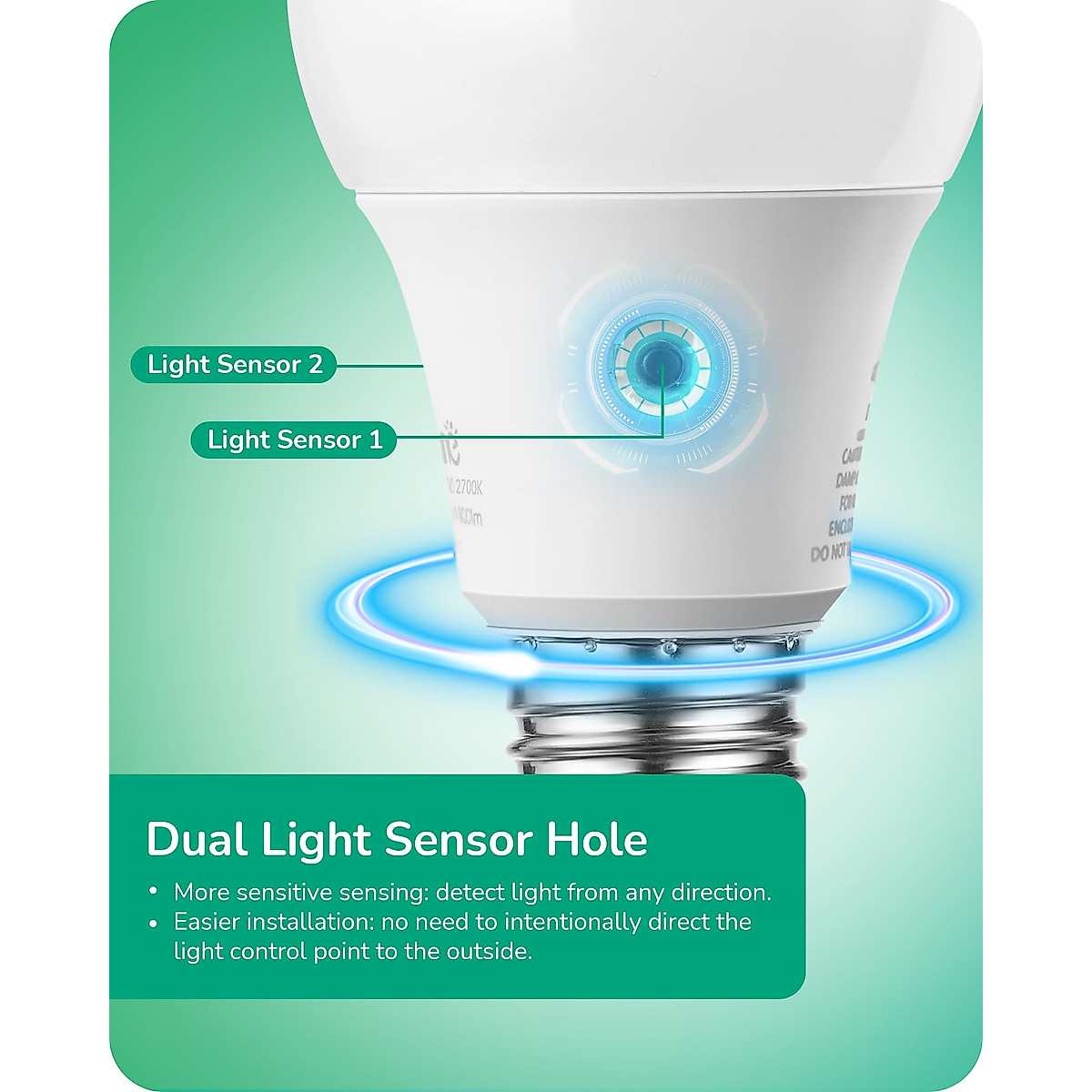 EDISHINE Dusk to Dawn Light Bulbs Outdoor, A19 LED Light Bulb 2700K Warm White, 9W Equivalent 60W, Automatic On/Off, Dual External Sensor, 800LM Bright Light Bulb, E26 Base, 4 Pack, UL Listed