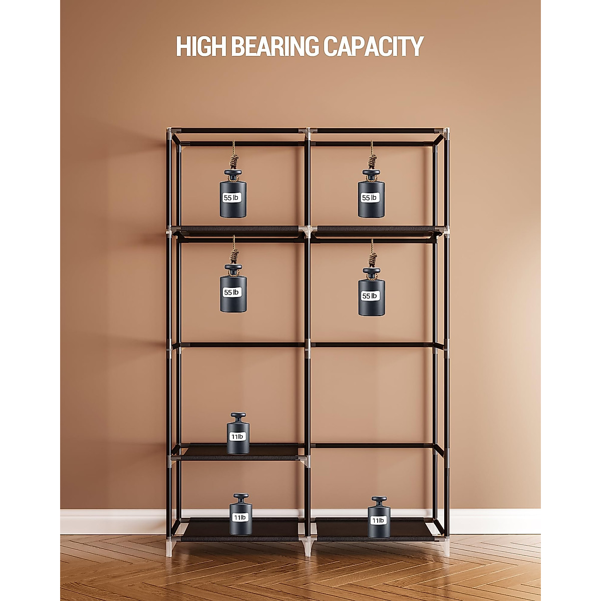 Hzuaneri 35.8 Inch Closet Wardrobe, Clothes Storage Organizer for Hanging Clothes with Cover, 2 Hanging rods, 5 Storage Shelves, Portable Closet for Bedroom 35.8 x 17.7 x 66 inches, Pure Black