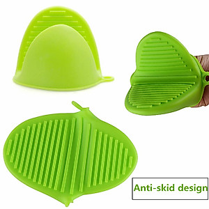 Beetoo 4PCS Silicone Oven Mitts Heat Resistant, Silicone Mini Oven Gloves Potholders for Kitchen Cooking Baking BBQ, Pinch Oven Mitts Pot Holder Rubber Oven Glove (Blue, Green)