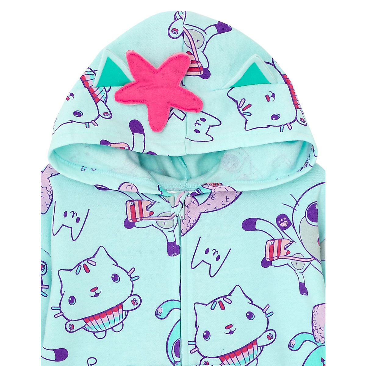 DREAMWORKS GABBY'S DOLLHOUSE Pandy Paws Cakey Cat MerCat Toddler Girls Fleece Zip Up Coverall Blue 3T