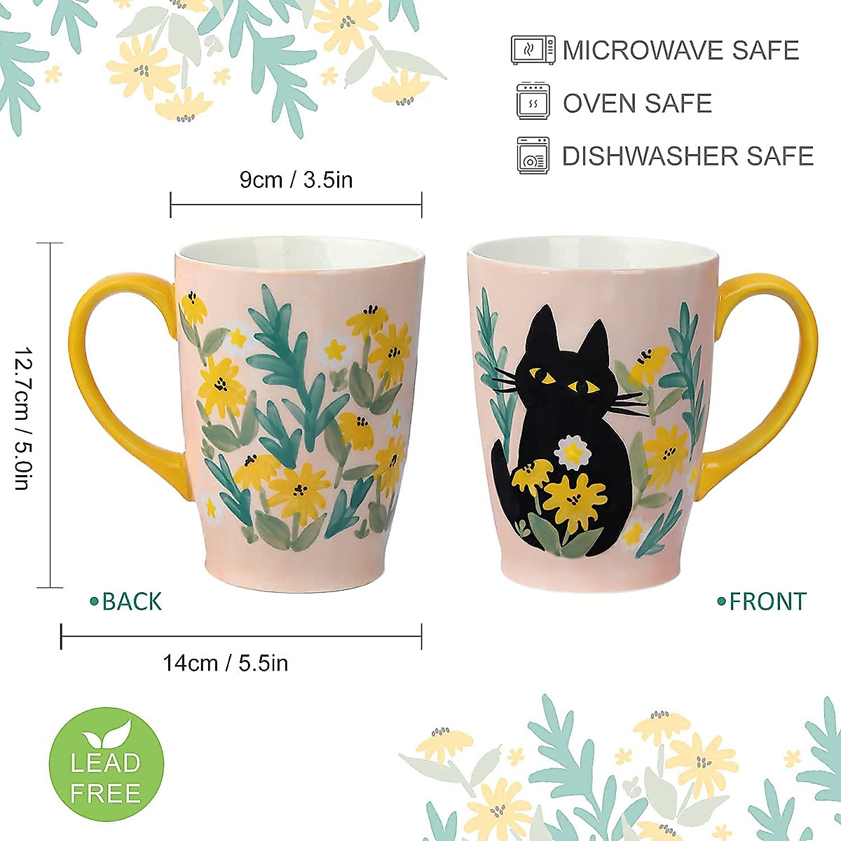 NymphFable Cat Mug Large Ceramic Coffee Mug with Handle 100% Hand Painted Christmas Gift 600ml/20oz