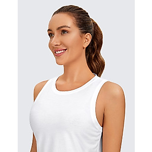CRZ YOGA Pima Cotton Cropped Tank Tops for Women Workout Crop Tops High Neck Sleeveless Athletic Gym Shirts White Medium