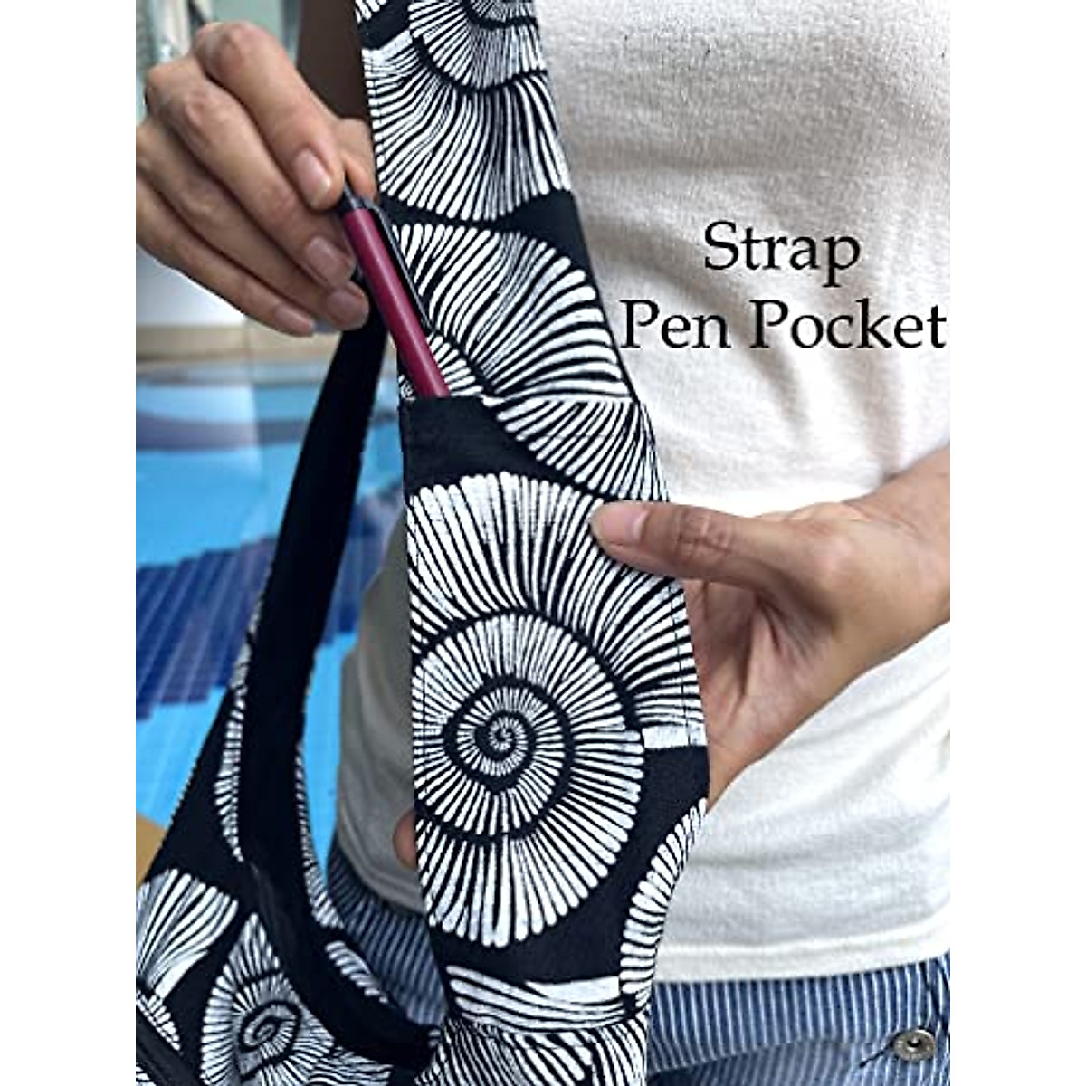 Sea Shell Crossbody Bag - Fully Lined with Front Zippered Pocket - Hippie Hobo Snail Shoulder Purse - Black and White - Medium