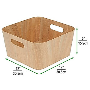 mDesign Wood Grain Paperboard Food Storage Container Bin Basket with Handles for Pantry - Organization Containers for Assorted Fruit, Vegetable, and Produce - 6 Pack - Natural/Tan