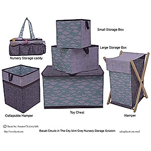 Bacati Clouds in The City Storage Toy Chest, Mint/Grey
