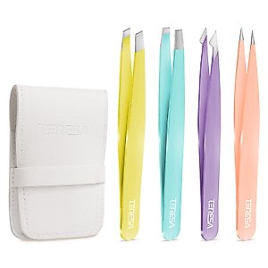 Terresa-Beauty Eyebrow Tweezers Women Professional, 4 in 1 Precision Tweezer Set, Facial Hair Plucking, Ingrown Hair Remover, Multicolor