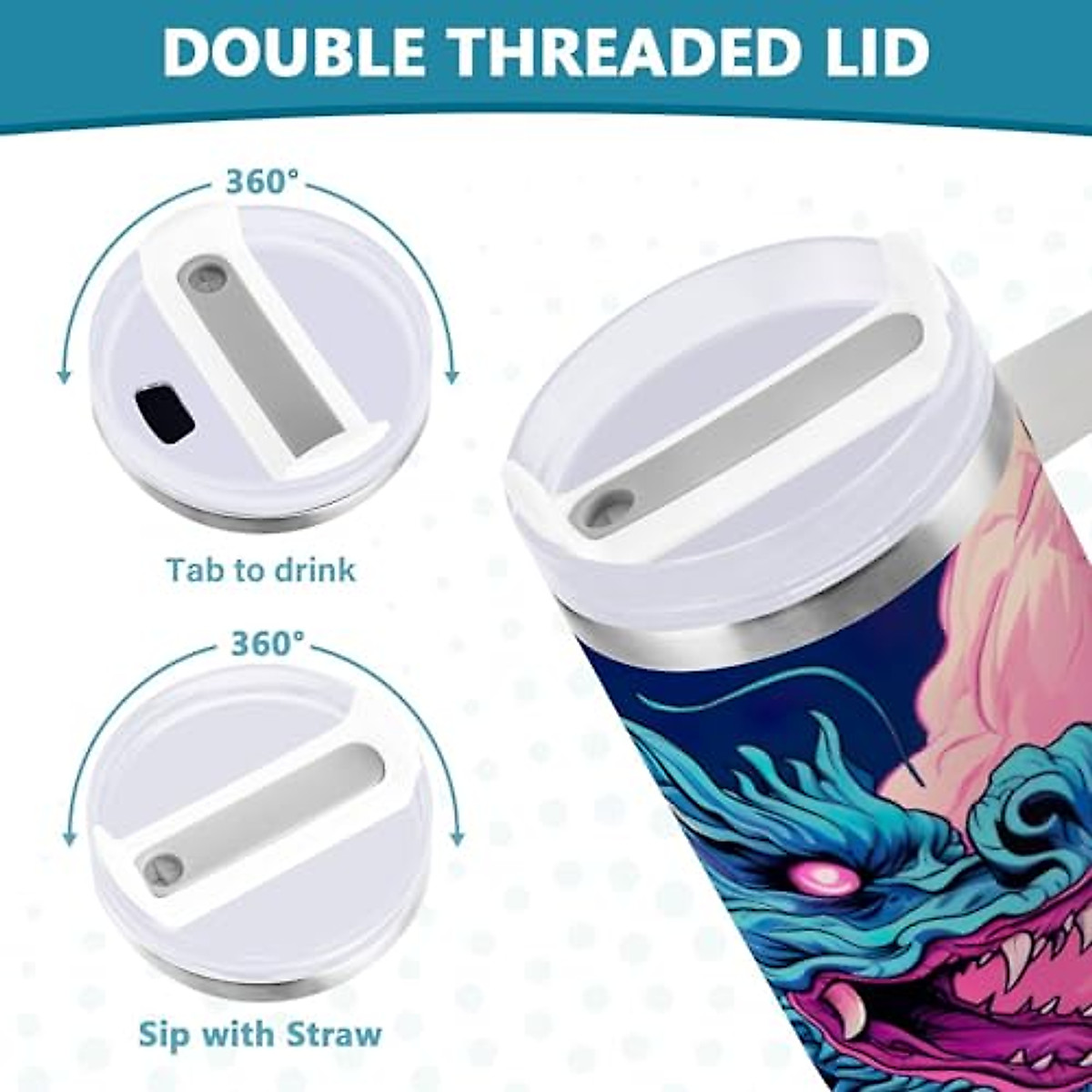 Jihqo Cloud Dragon 40 oz Stainless Steel Vacuum Insulated Tumbler with Handle and Straw Lid, Leakproof Water Bottle Double Wall Travel Mug Coffee Cup, Cupholder Friendly