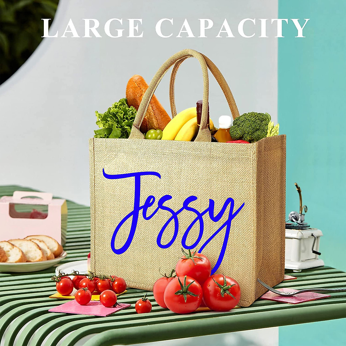 Lalala Gift Land Personalized Beach Burlap Bags w/Name for Women - 18 Vinyl Colors - Customized Large Jute Bag Gifts for Bridesmaids - Hand Bag for Girl Reusable Grocery Bags Birthday Wedding Gift C1