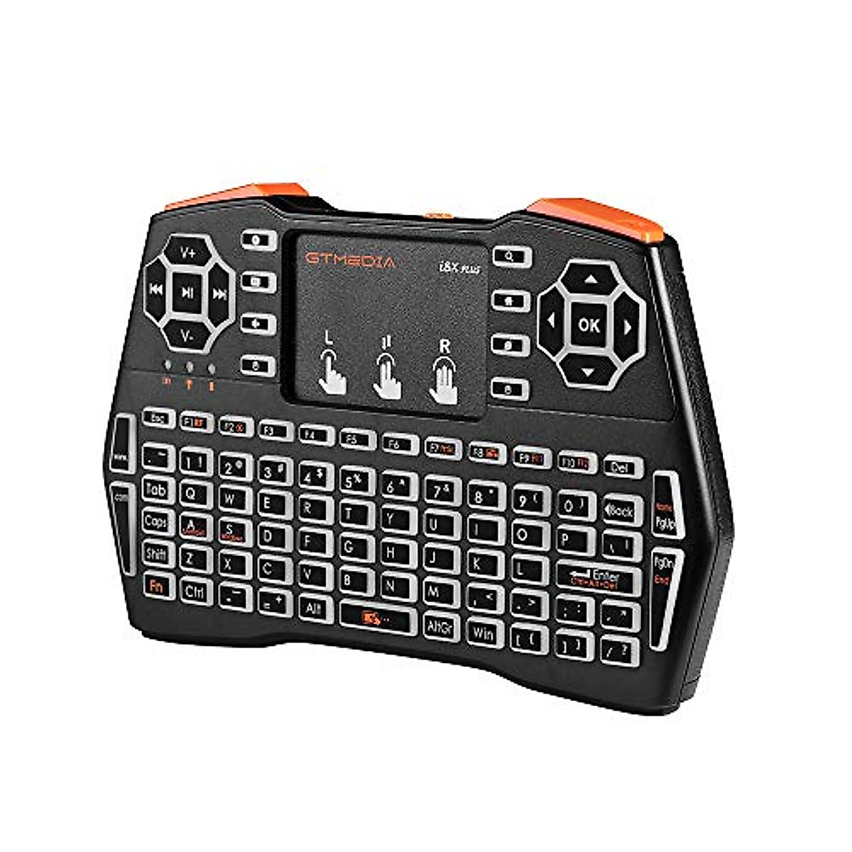 GTMEDIA 2.4G Mini Wireless Keyboard with Touchpad, USB Rechargeable Backlit QWERTY Keypad Remote Controller 92 Keys Gaming Mouse Combo for Laptop/Smart TV