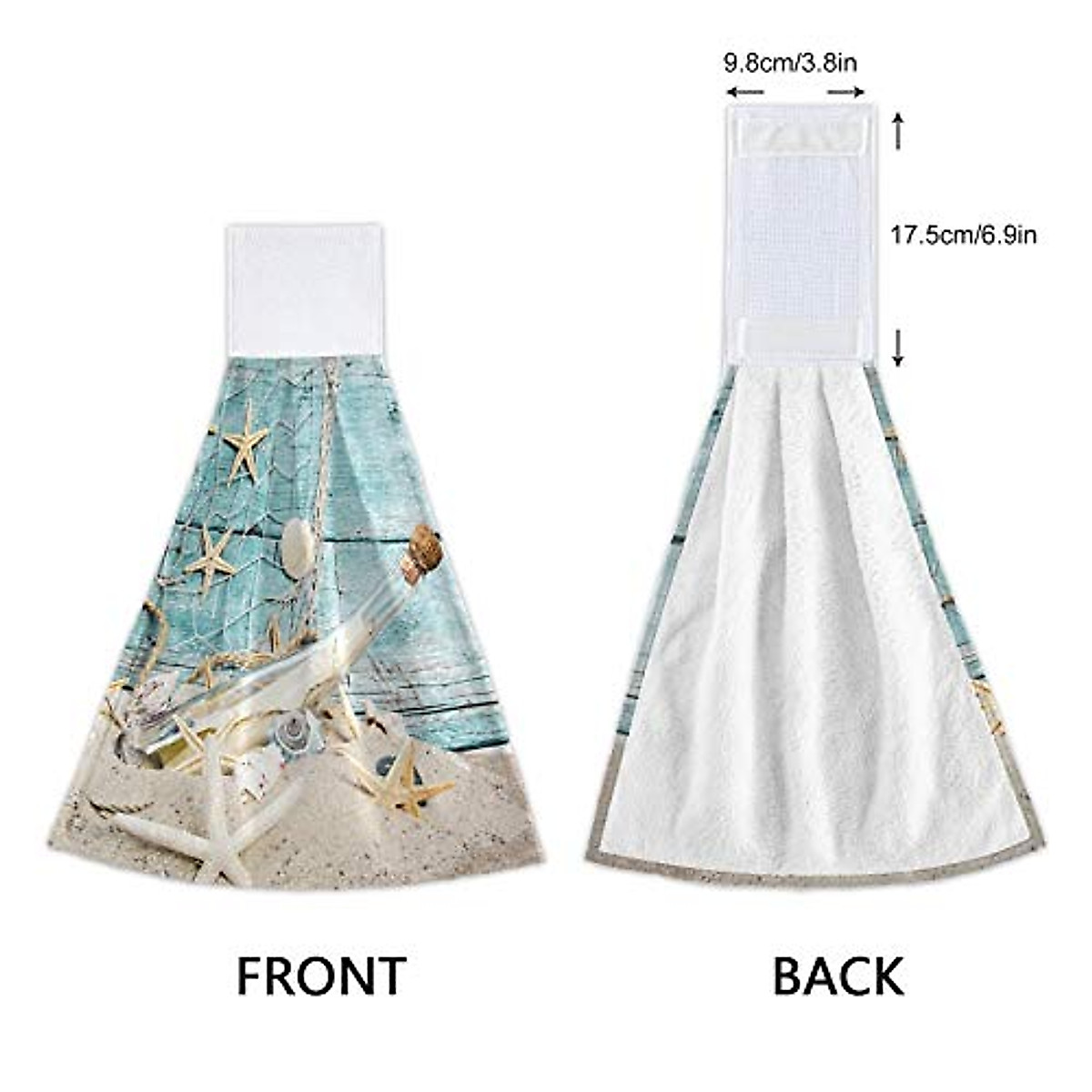 KOCOART Starfish and Seashell Bathroom Hand Towels Beach Sand Wood Hanging Kitchen Dish Towel with Loop 2PCS, Soft Super Absorbent Washcloth Fingertip Towel for Home Decor 12x17 in