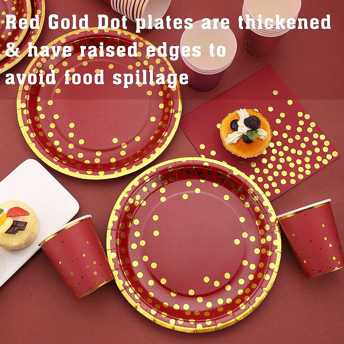 Gudvilla Burgundy and Gold Party Decorations, 200Pcs Burgundy Plates and Napkins Party Supplies, Serve 50, Maroon and Gold Graduation Decorations for Birthday Valentines Graduation Plates