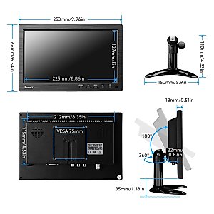 Eyoyo 10 Inch Monitor 1024x600 Small Display HD TFT LCD Display Screen Support AV VGA BNC HDMI Video Input for CCTV DVD PC DVR with Speakers and Remote Control