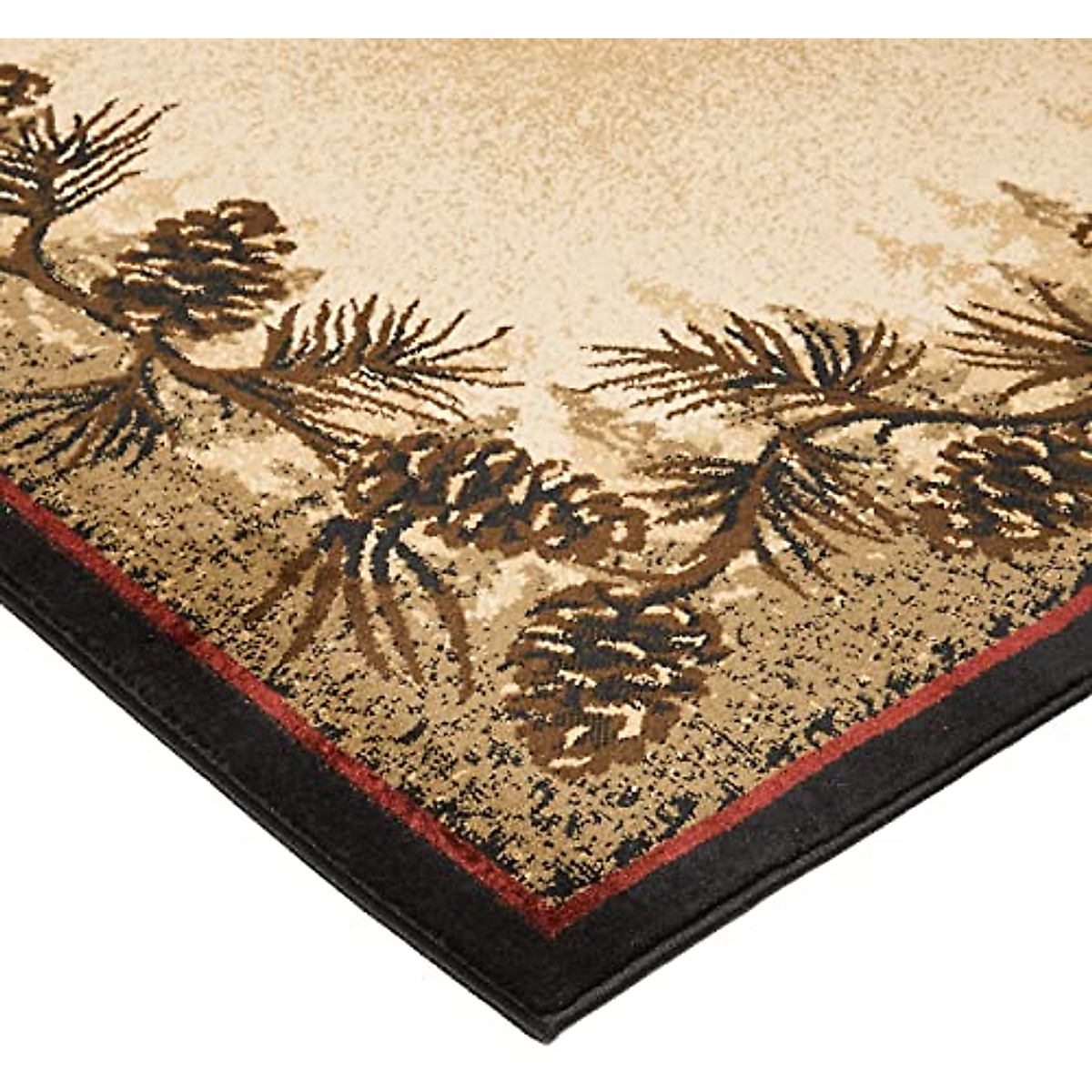 Rustic Lodge Pine Cone Border Brown 5x7 Area Rug, 5'3x7'3