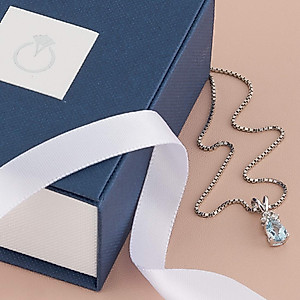 PEORA Aquamarine with Genuine Diamonds Pendant in 14 Karat White Gold, Dainty Teardrop Solitaire, Pear Shape, 7x5mm