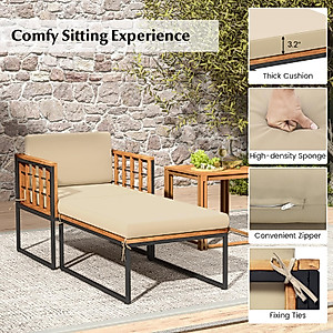 Tangkula Outdoor Chaise Lounge Chair, Acacia Wood Heavy Duty 1200 lbs Weight Capacity Wooded Patio Chair and Ottoman Set for Backyard, Poolside, Garden Deck or Balcony