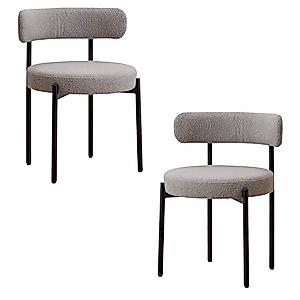 Locus Bono Boucle Dining Chairs Set of 2, Modern Upholstered Dining Room Chairs, Armless Kitchen Chair for Dining Room, Living Room, Black Metal Legs (Light Grey)