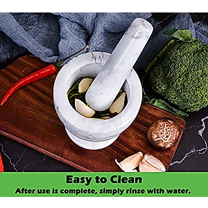 Mortar and Pestle Marble Set for Spices Pestos Seasonings Pastes Guacamole Bowl Herb Grinder Easy to Clean Included:Silicone Mat,Brush,Stainless Steel Spoon 4.33inch(Small,White Gray)