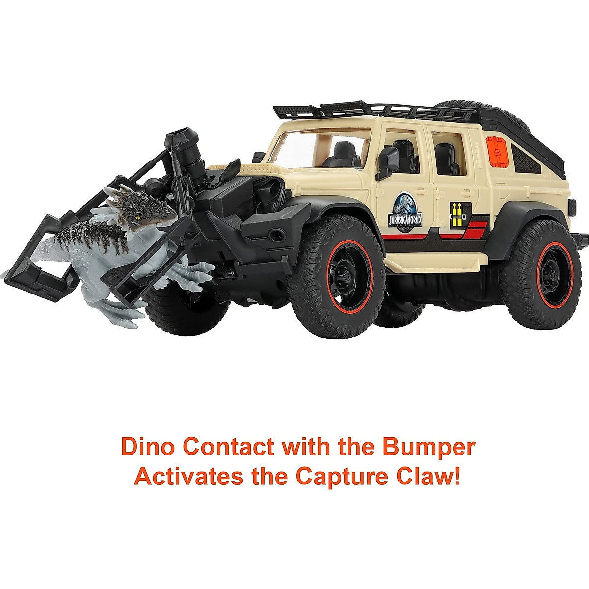 Hot Wheels Matchbox RC Jurassic World Dominion Jeep Gladiator, 6-inch Dracorex Dinosaur Figure, Remote-Control Toy Car with Auto-Capture Claw