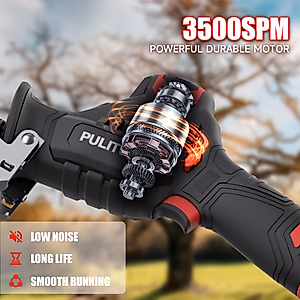PULITUO Reciprocating Saw Cordless, Power Reciprocating Saws Compact Design，Including 2pcs 2000mAh Li-Ion battery, 1-Hour Fast Charger, Clamp Jaw, 4pcs of Saw Blades for Wood/Metal/PVC