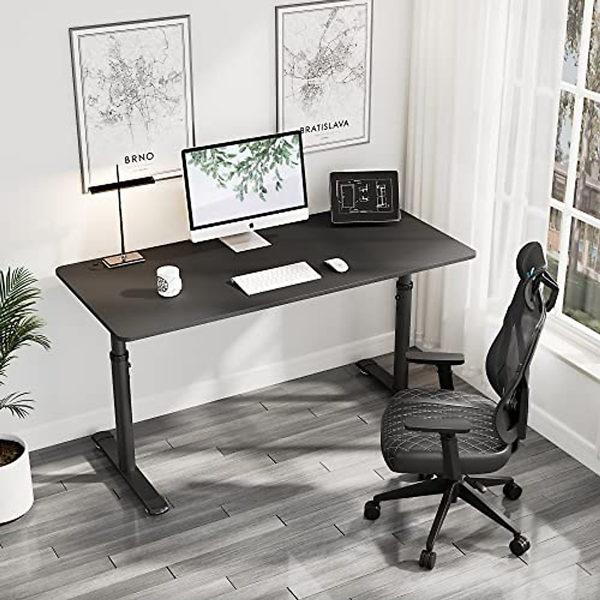 It's_Organized Gaming Desk 60 Inch Large Manual Height Adjustable Black Gaming Computer Desk, Home Office Standing Table Long Computer Sturdy Executive Workstation for 3 Monitors with Free Mouse Pad
