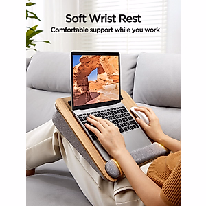 LORYERGO Lap Desk, Lap Desk for Laptop, Fits up to 15.6", Lap Stand for Bed & Couch, Laptop Lap Desk with Cushion, w/ Wrist Pad & Media Slot, for Adult & Kid -LELD12
