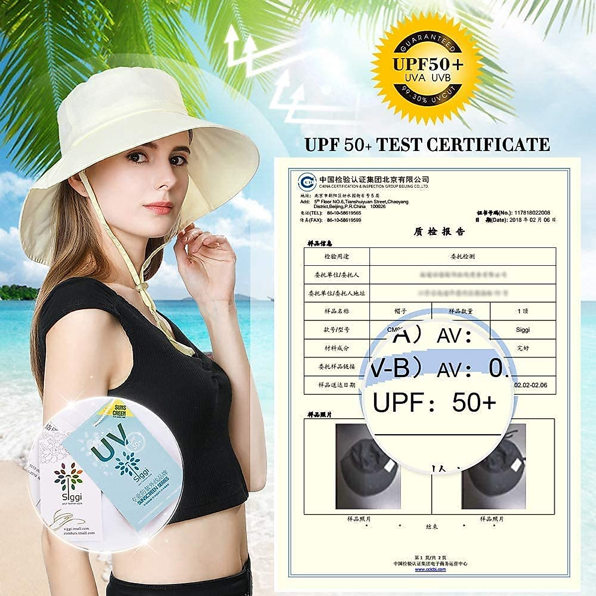 Packable Summer Flap Cover Cap Cotton UPF 50+ Sun Shade Hat with Neck Cord Wide Brim for Women Beige Medium 56-57cm