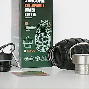 Collapsible Water Bottle 19.6oz - Gift Box, 2 Lids, Carabiner - Leak Proof Water Bottles for Veteran's Day - Reusable Water Bottles with Military Style - Travel Water Bottles - Gifts for Men (Black)