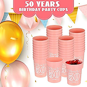 Nuenen 40 Pack 40th 50th 60th 70th Birthday Cups Birthday Stadium Cups Birthday Decorations for Men Birthday Party Favors Rose Gold Party Cups for Birthday Decorations Party Favors, 8 oz (50th)
