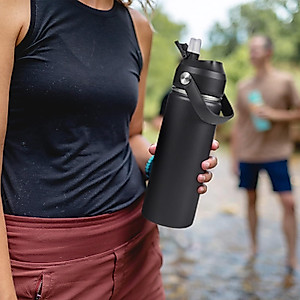 Fijinhom 24oz Insulated Stainless Steel Water Bottle, Wide Mouth Double Wall Vacuum, Silicone Straw, Sweat &amp; Leak Proof, BPA Free Insulated Water Flask for Travel, Keep Cold 24h Hot 12h, Black