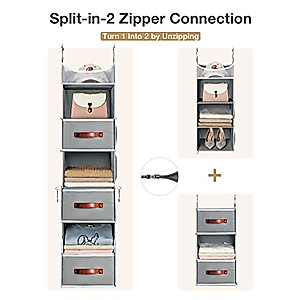 Yecaye Upgraded 7-Shelf Hanging Closet Organizers and Storage with 3 Drawers 4 Side Pockets, 2 Flexible 3-Shelf Closet Organizer System, Clothes Organizer Shelves for Bedroom Closet Rack