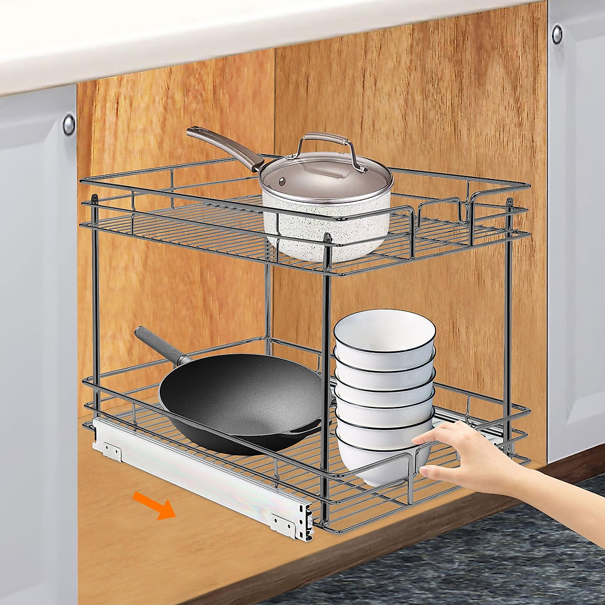 Multi-Purpose Cabinet Organizer,Sink Organizer and Storage,2-Tier Cabinet Pull Out Shelves,Pull Out Cabinet Organizer,Kitchen Helper,for Bathroom,Laundry Room,Kitchen,Pantry(Gray,21.5*13.5*15in)