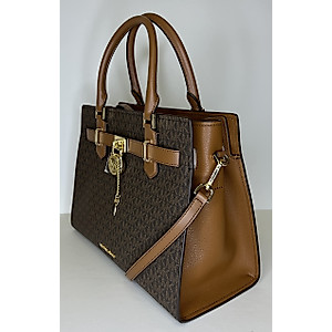 MICHAEL Michael Kors Hamilton MD Satchel bundled with Trifold Wallet and Purse Hook (Signature MK Brown)