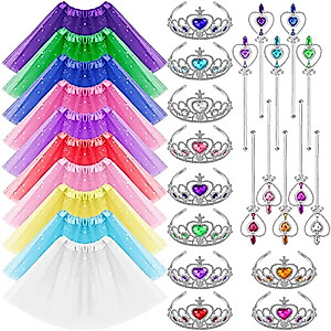 30 Pcs Princess Dress up Accessories Including Sequins Tutu Skirt Layered Stars Ballet Dance Dress Princess Tiara Crown Wand Birthday Party Favors for Girls