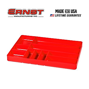 Ernst Manufacturing 10 Compartment Drawer Organizer: Heavy Duty Stackable Tray for Automotive Garage Tool Organization - Low-Profile Toolbox Storage - Nuts and Bolts, Tools, Parts, Easy to Clean - Red