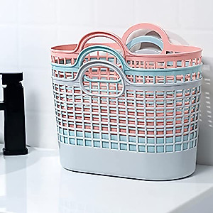 rejomiik Portable Shower Caddy Basket, Plastic Storage Soft Carry Tote with Handles Drainage Organizer Toiletry Bag Box for Bathroom, College Dorm Room Essentials, Kitchen, Camp, Gym - Blue