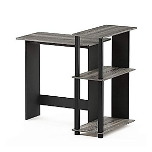 Desk Corner Computer with Bookshelf, French Oak Grey/Black (Color : French Oak Grey/Black)